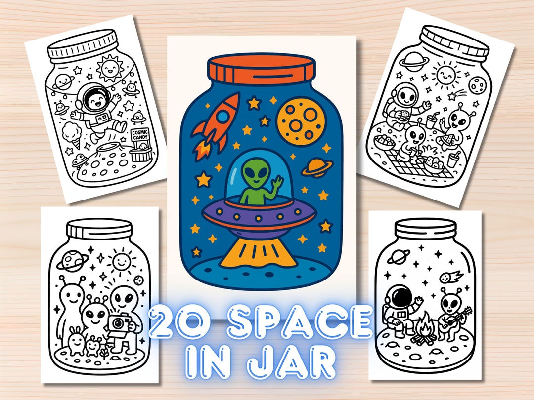 Space Coloring Pages for Kids and Adults, Printable Space Jar Coloring ...