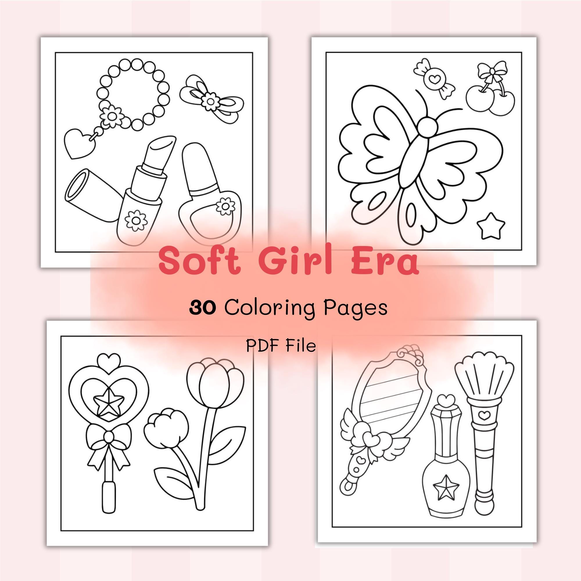 Soft Girl Era Coloring Pages | Cute Aesthetic Printable Art | Kawaii ...
