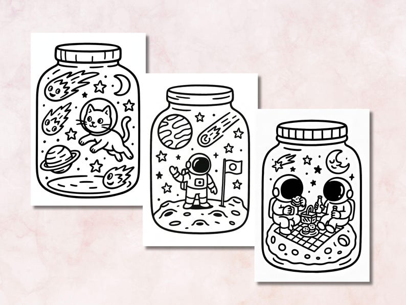 Space Coloring Pages for Kids and Adults, Printable Space Jar Coloring ...