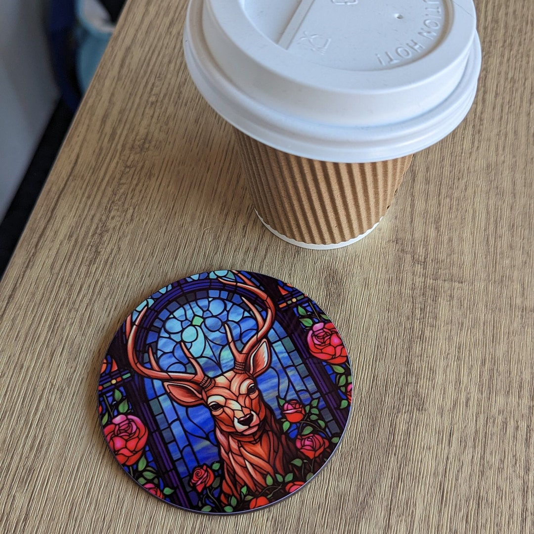 Majestic Stag | Stained Glass Effect Circular Coaster - Etsy UK