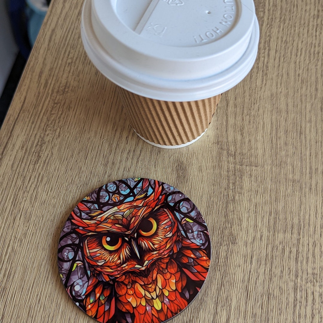 Wise Owl | Stained Glass Effect Circular Drinks Coaster - Etsy