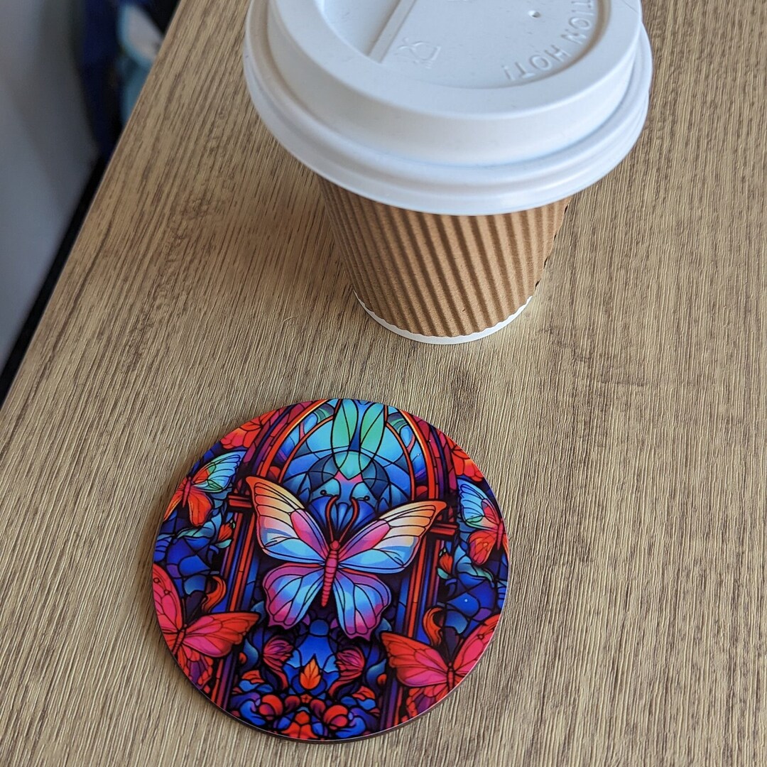 Butterfly | Stained Glass Effect Circular Drinks Coaster - Etsy