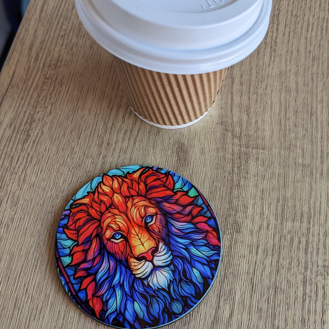 Lion | Leo Stained Glass Effect Circular Drinks Coaster - Etsy