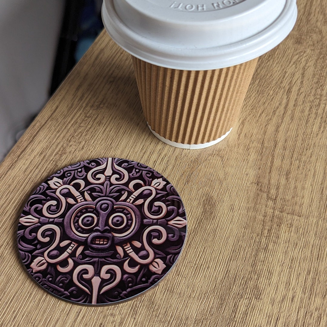 Aztec Sculpture | Tlāloc Ancient Carved Stone Effect Circular Coaster ...