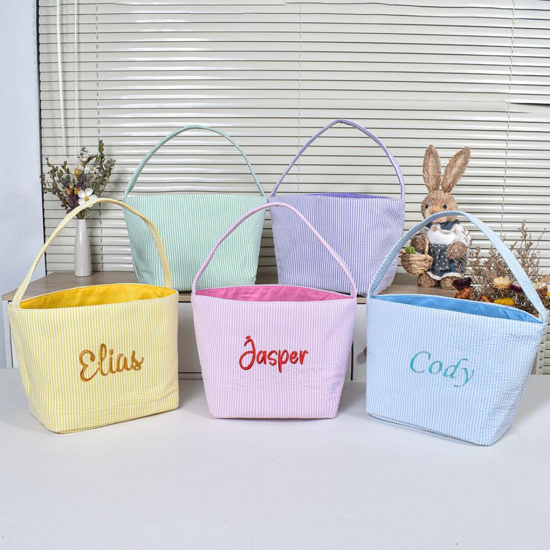 Custom Name Easter Basket, Personalized Easter Bunny Basket, Embroidery ...