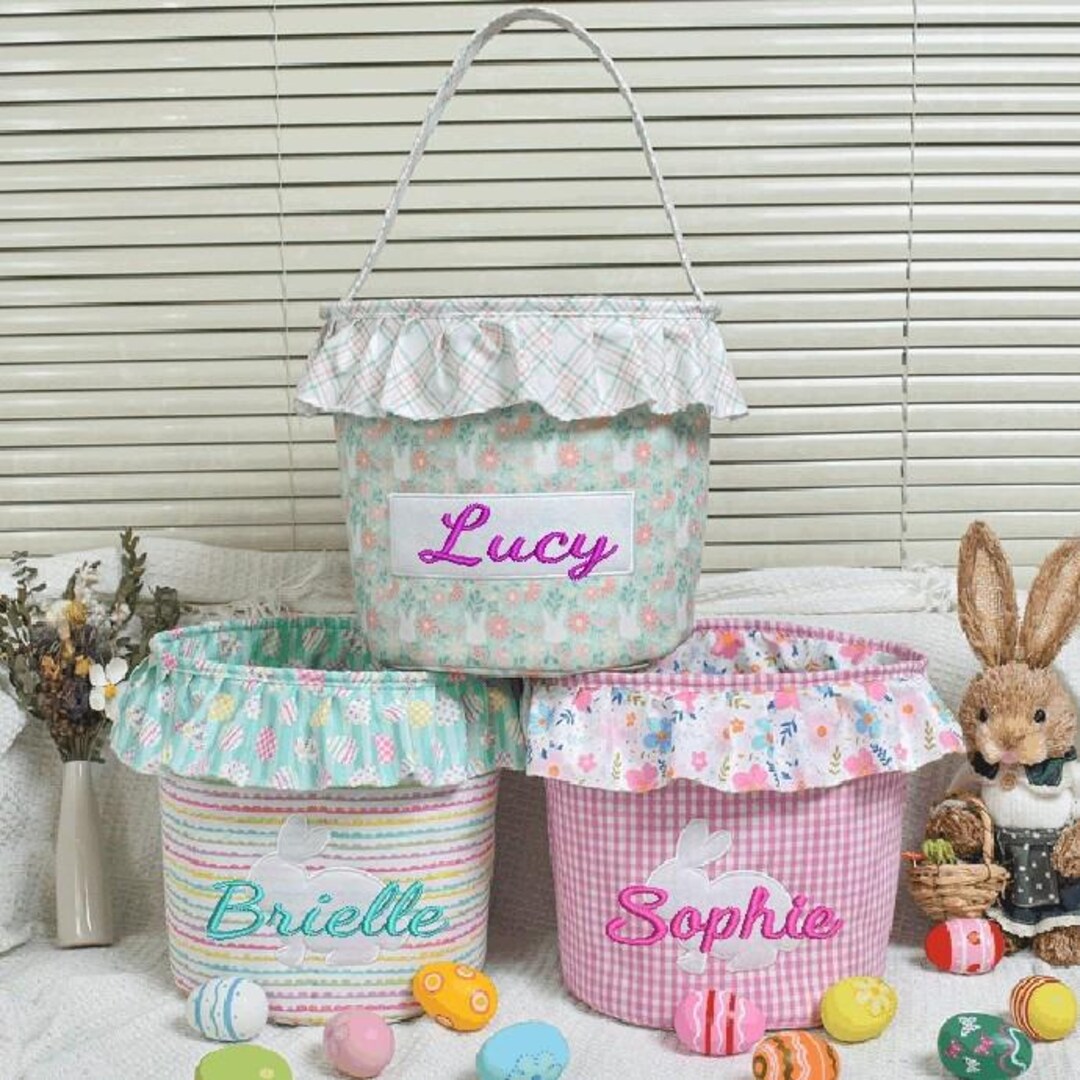 Personalized Embroidered Easter Basket, Easter Bunny Basket, Embroidery ...