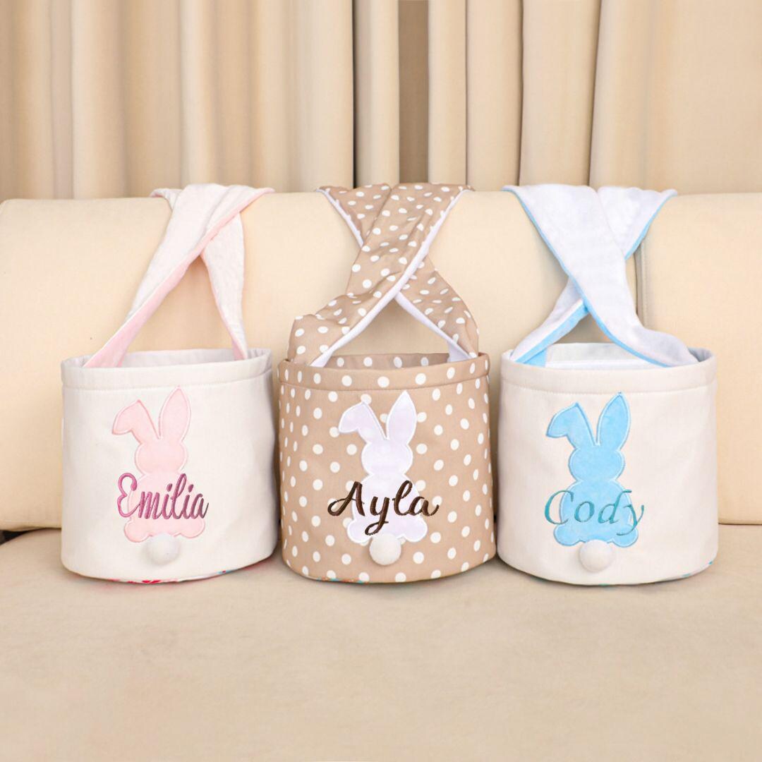 Personalized Embroidered Easter Basket, Easter Bunny Basket, Embroidery ...