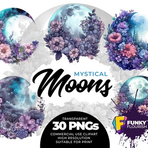 Watercolor Heavenly Moons Clipart: High DPI Pngs Print-ready - Etsy