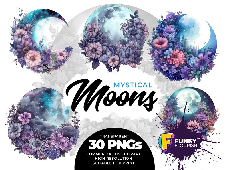 Watercolor Heavenly Moons Clipart: High DPI Pngs Print-ready - Etsy