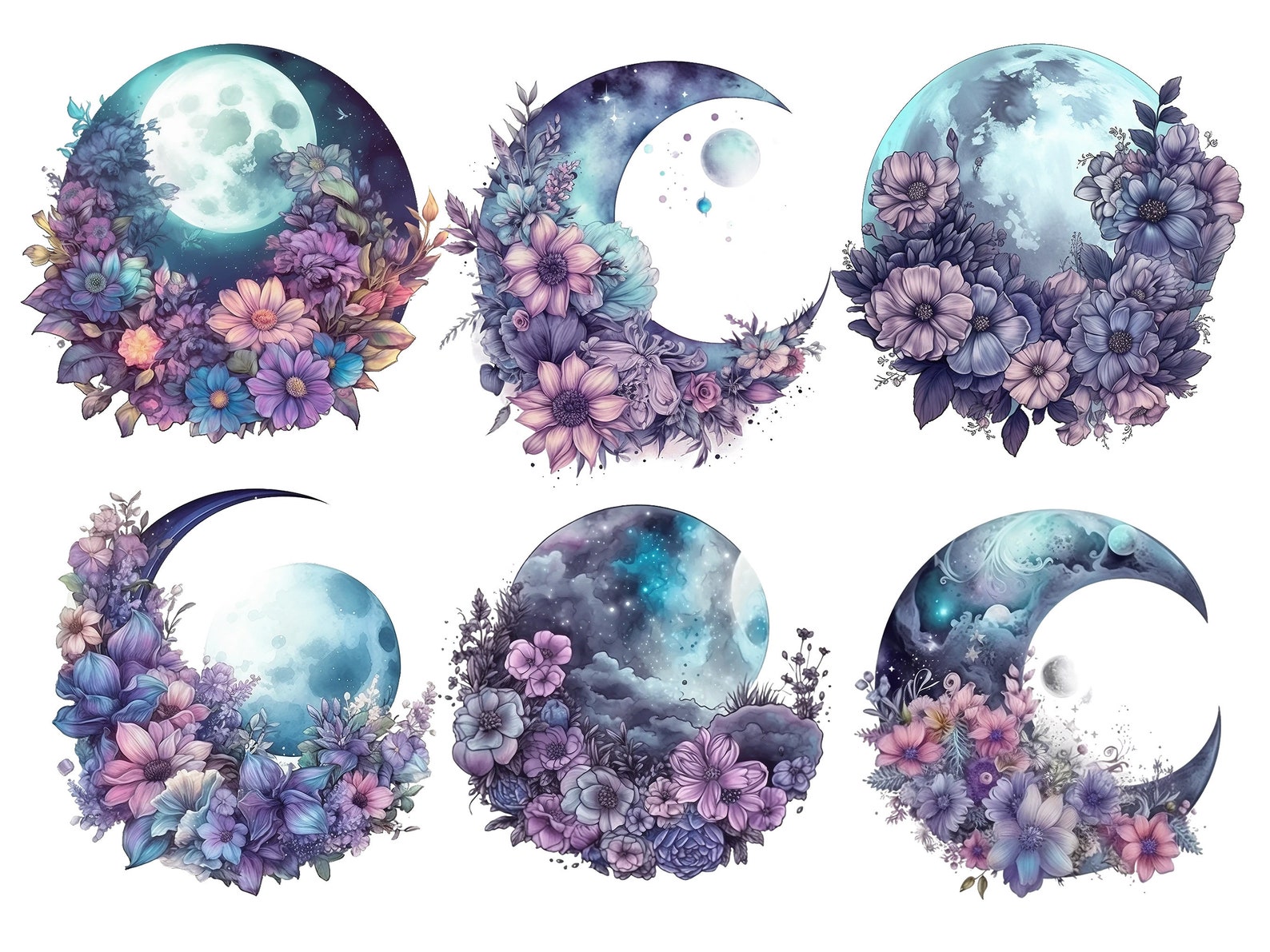 Watercolor Heavenly Moons Clipart: High DPI Pngs Print-ready - Etsy