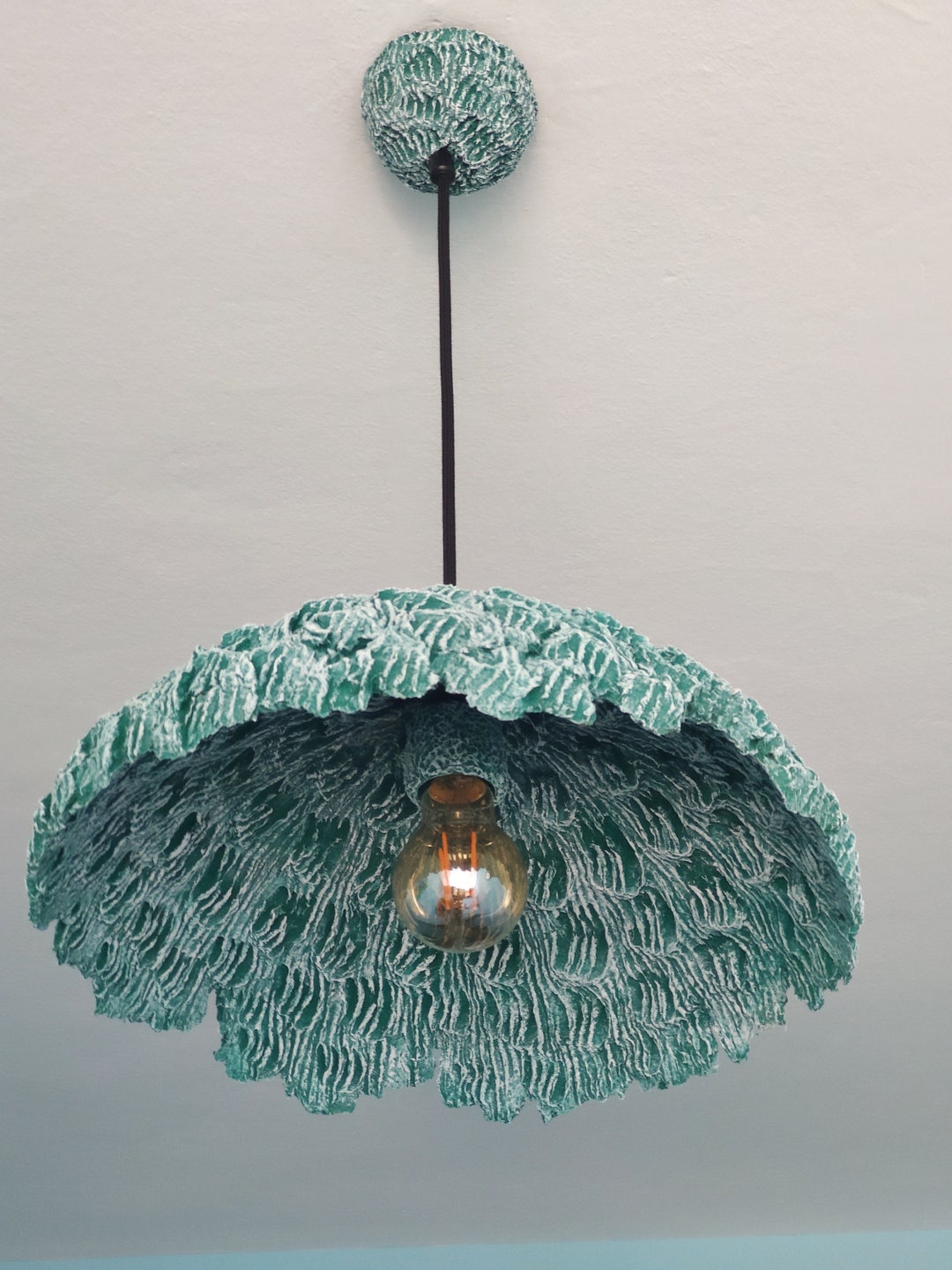 Paper Mache Lamp, Green Pendant Light, Handmade Gift Pendant Light ...