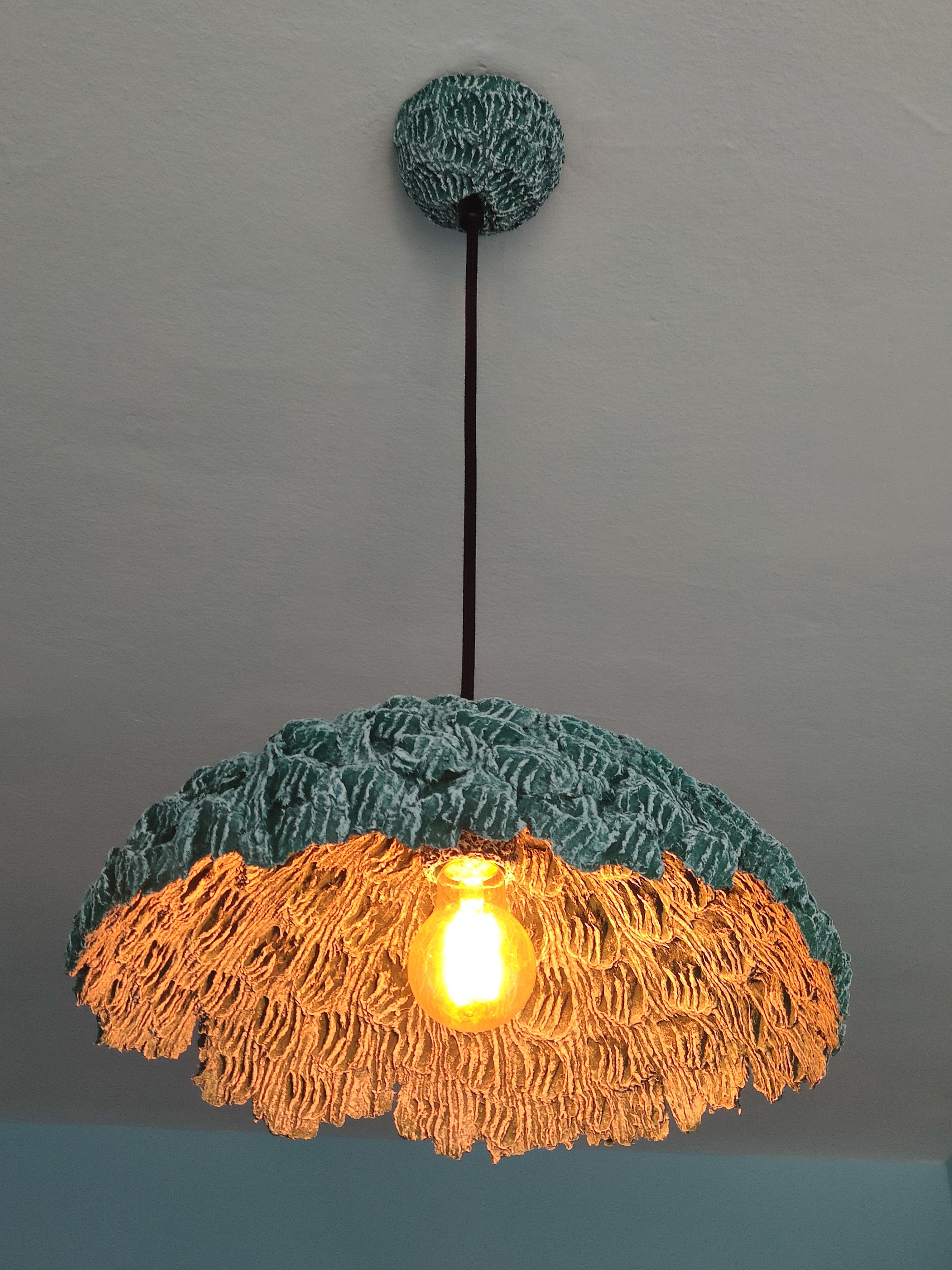 Paper Mache Lamp, Green Pendant Light, Handmade Gift Pendant Light ...
