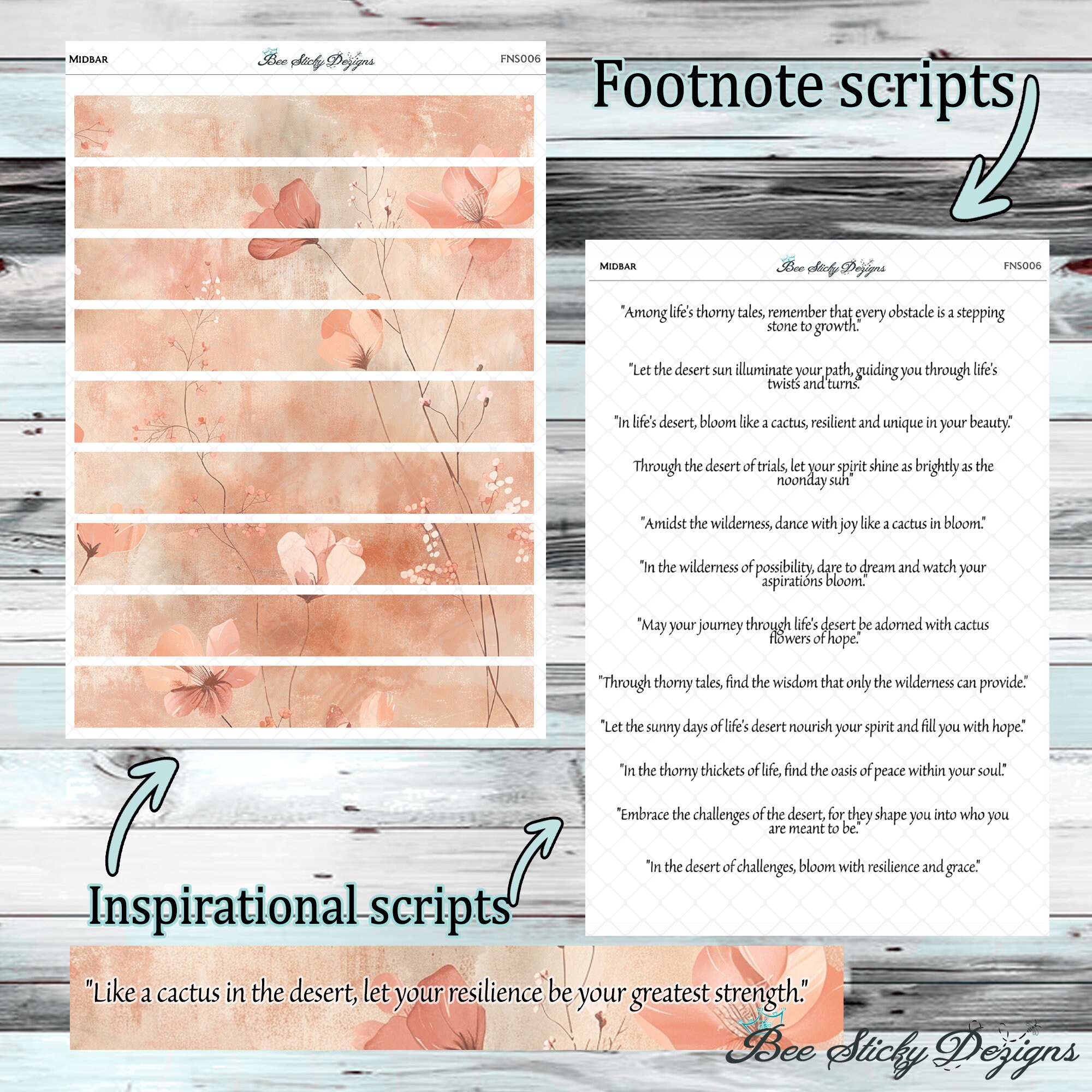 Printable Footnote Scripts & Washi Strips Sticker Kit Desert Theme ...