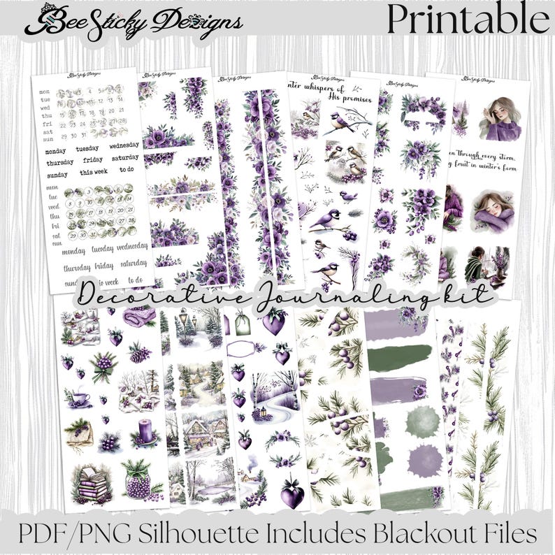 Printable Decorative Journaling Bundle: Purple & Green Kit, PDF/PNG/SVG ...