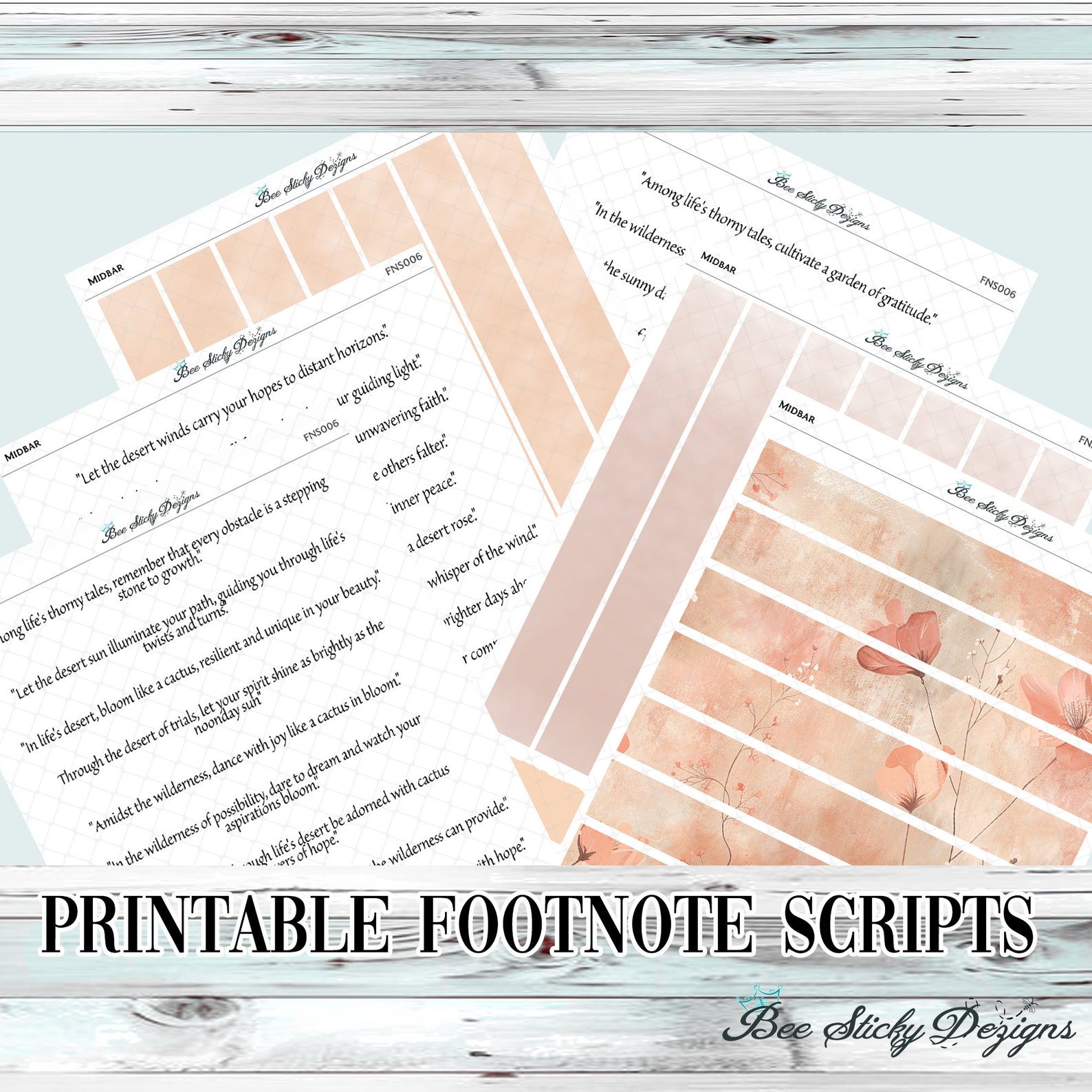 Printable Footnote Scripts & Washi Strips Sticker Kit Desert Theme ...