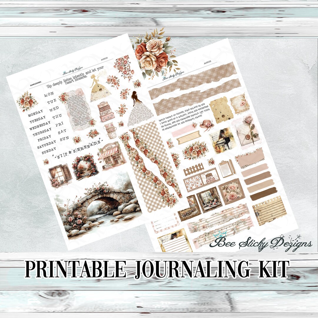 Printable Journaling Sticker Kit Coffee Music and Flowers Journal ...