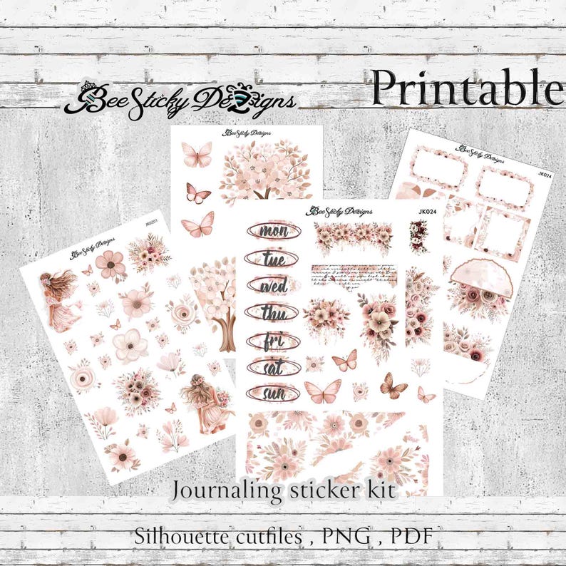 Printable Journaling Sticker Kit Pink Earthy Floral Journal Stickers ...