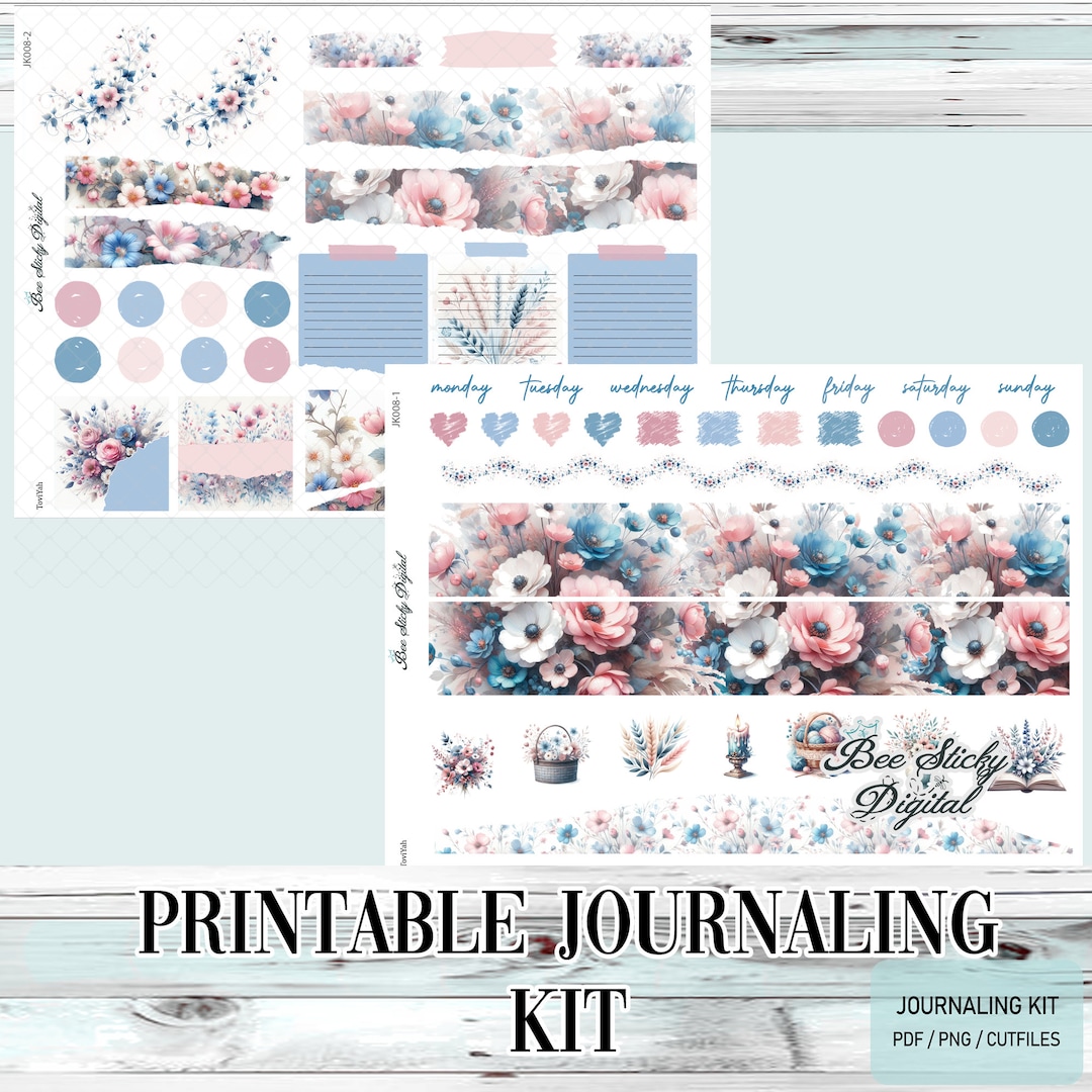 Printable Digital Download Journaling Sticker Kit pink & Blue Winter ...