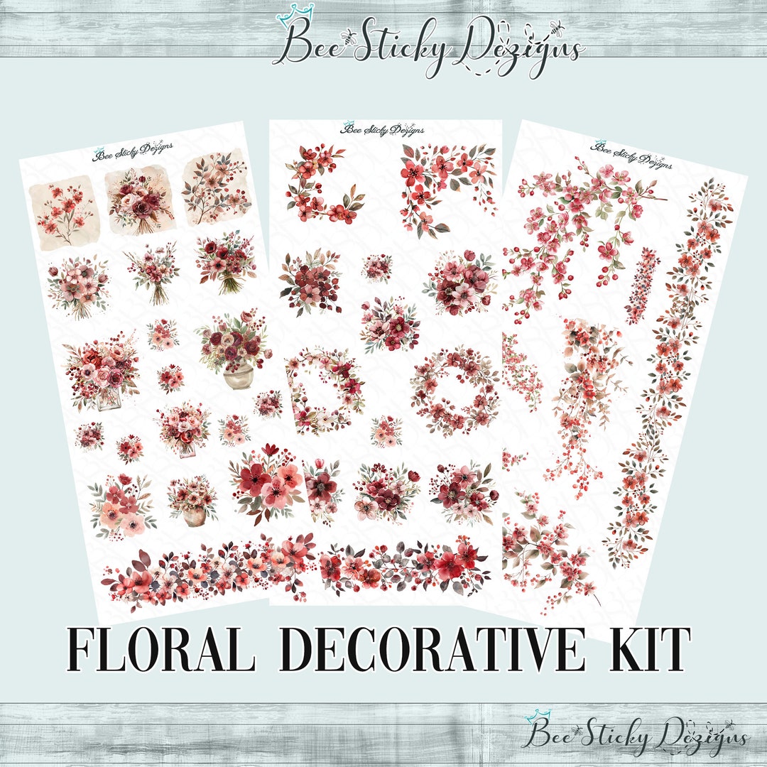 Floral Printable Decorative Stickers, Printable Floral Stickers, Floral ...