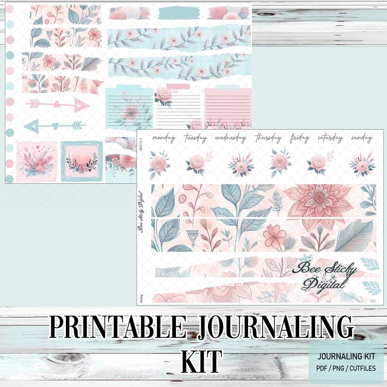 Printable Digital Download Journaling Sticker Kit - Pink & Blue Spring ...