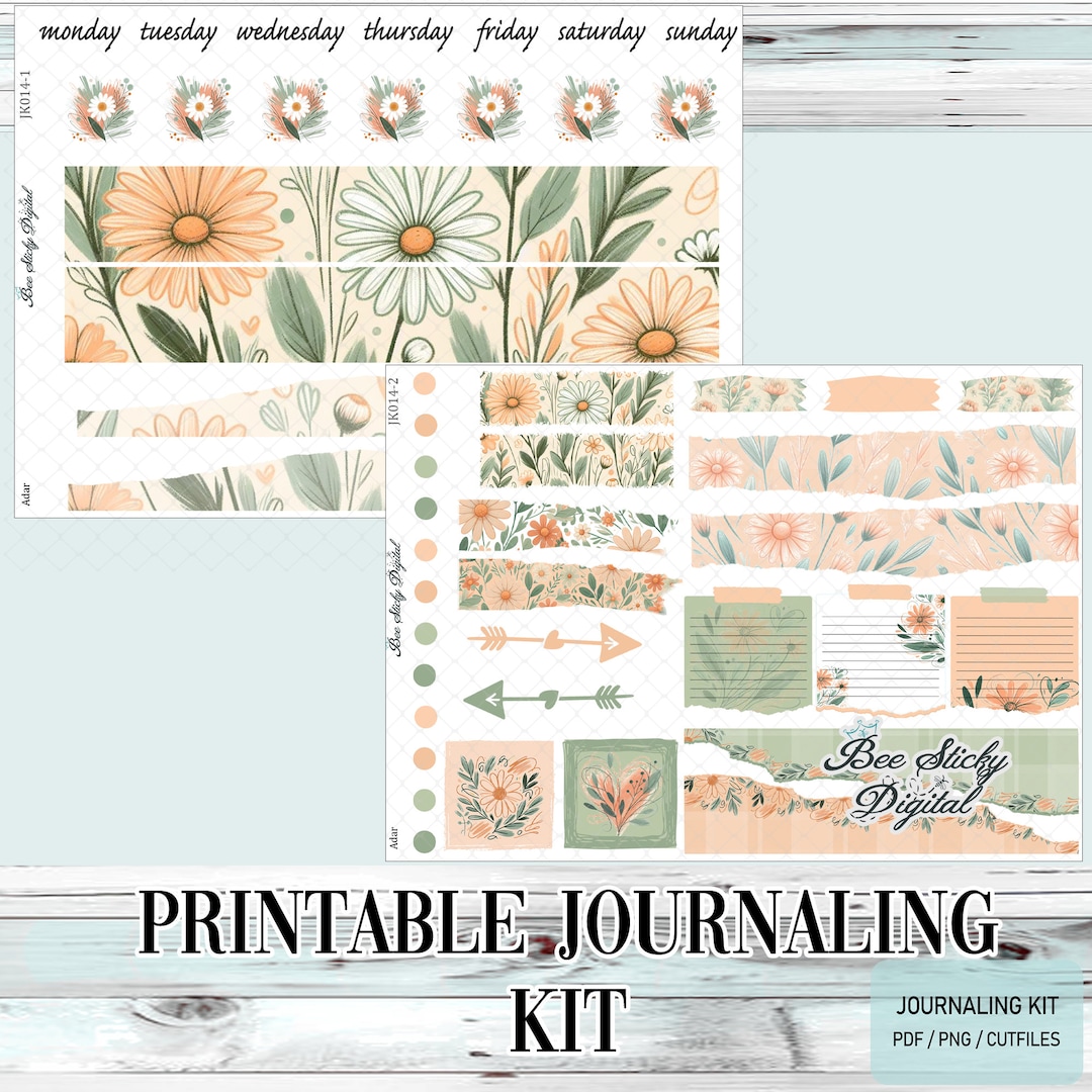 Printable Digital Download Journaling Sticker Kit -orange & Green ...