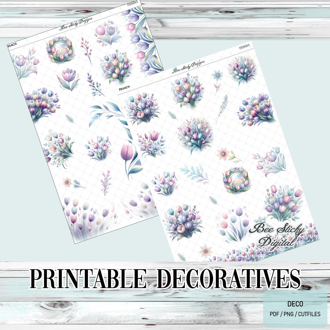 Floral Printable Deco Stickers, Printable Floral Stickers, Floral Deco ...