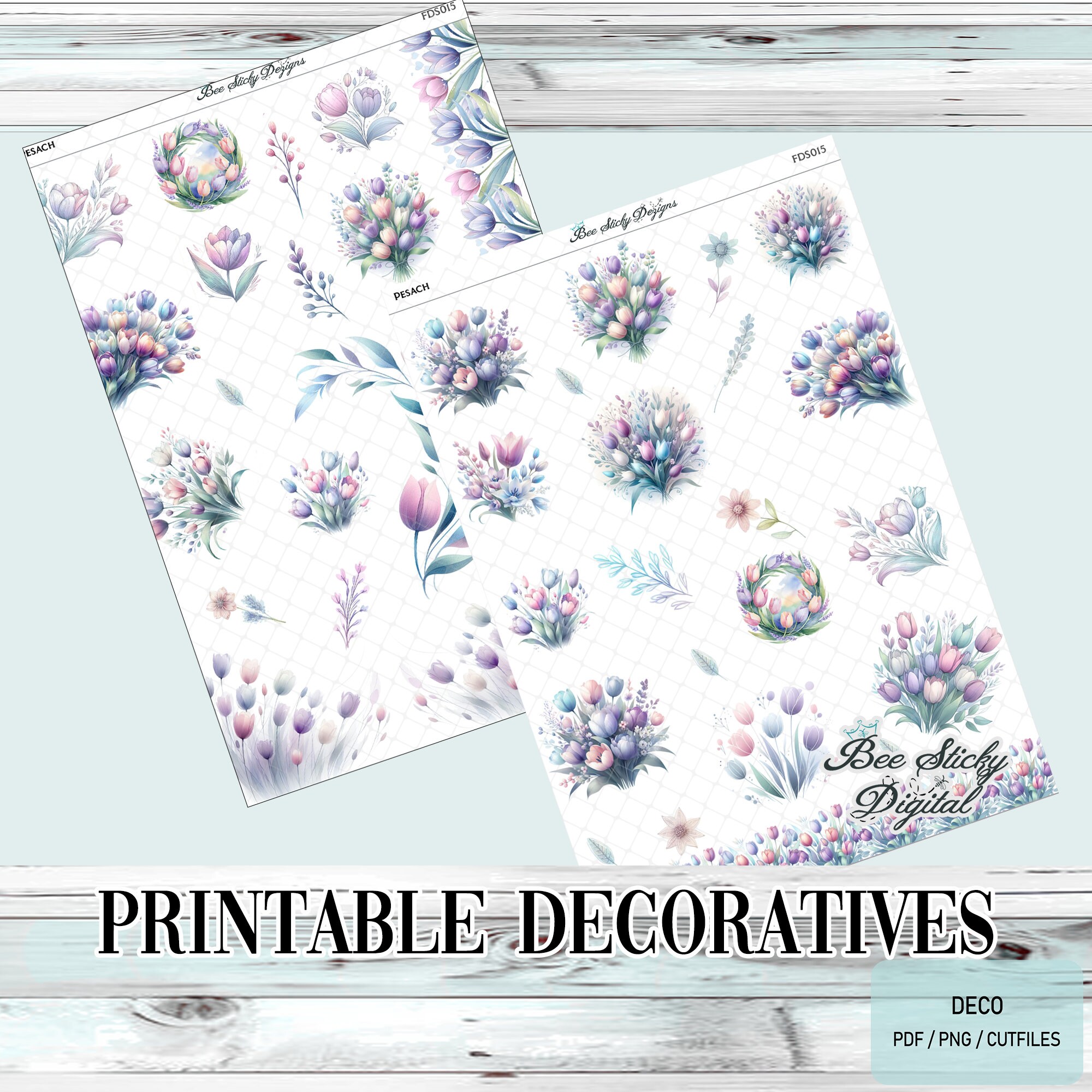 Floral Printable Deco Stickers, Printable Floral Stickers, Floral Deco ...