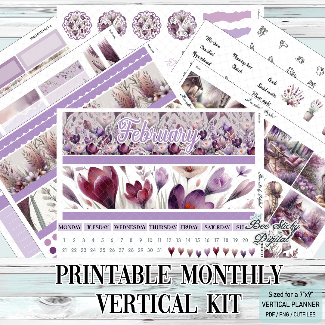 Printable January Monthly Kit, February Sticker Kit, Printable Planner ...