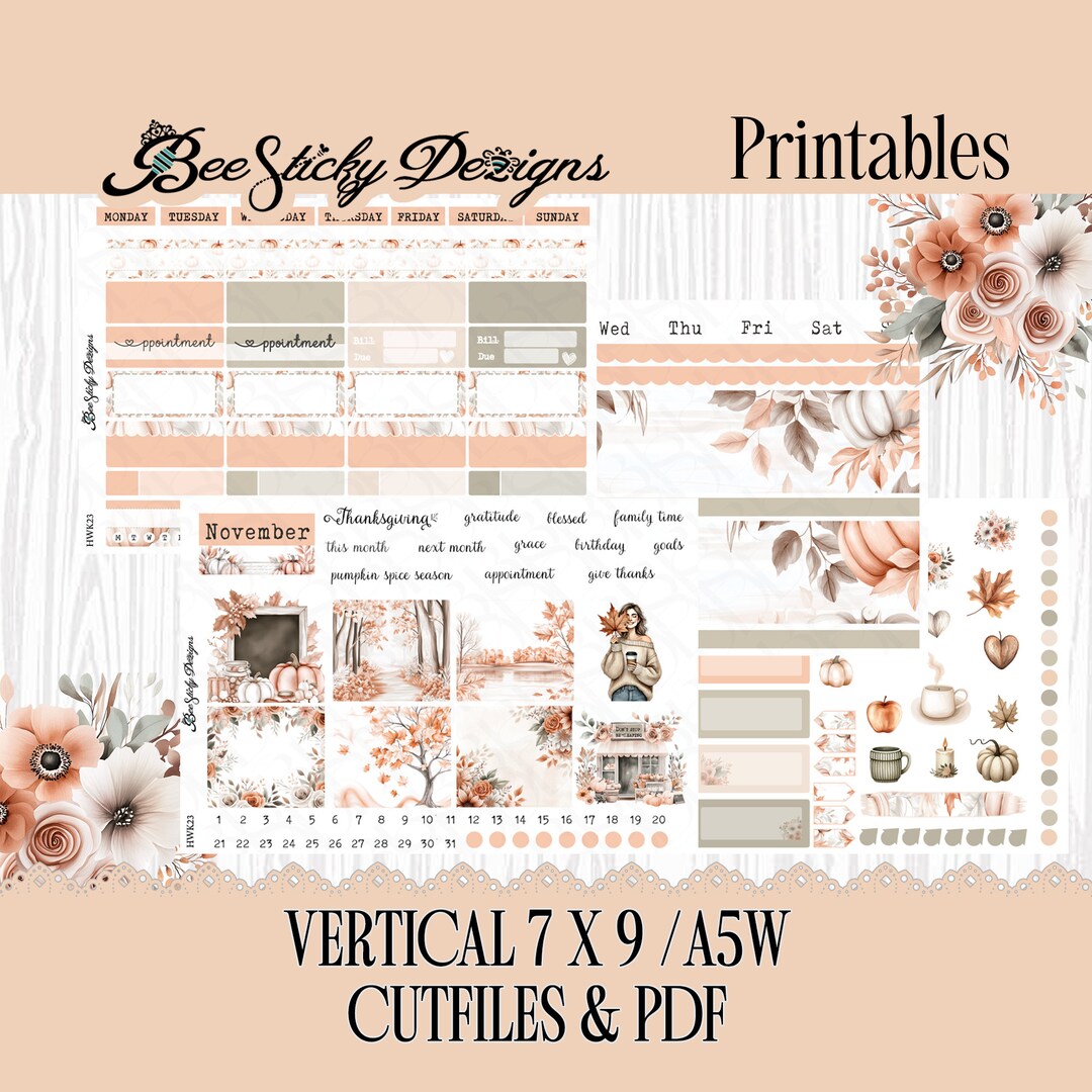 Printable Vertical Monthly Kit, November Kit, Printable Planner ...