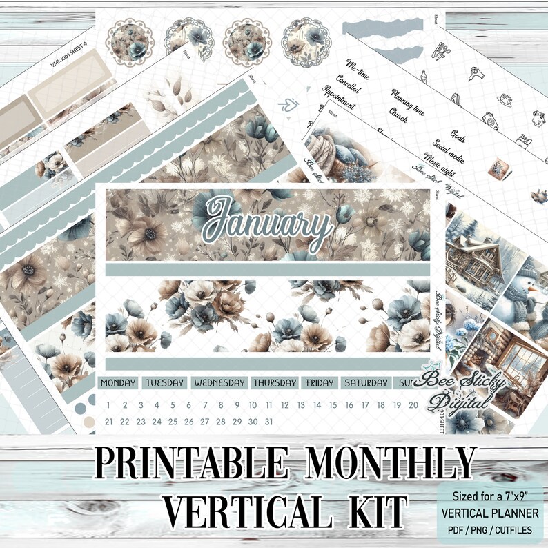 Printable January Monthly Kit, January Sticker Kit, Printable Planner ...