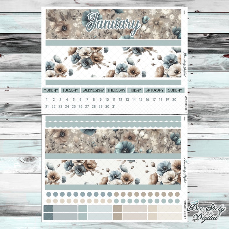 Printable January Monthly Kit, January Sticker Kit, Printable Planner ...