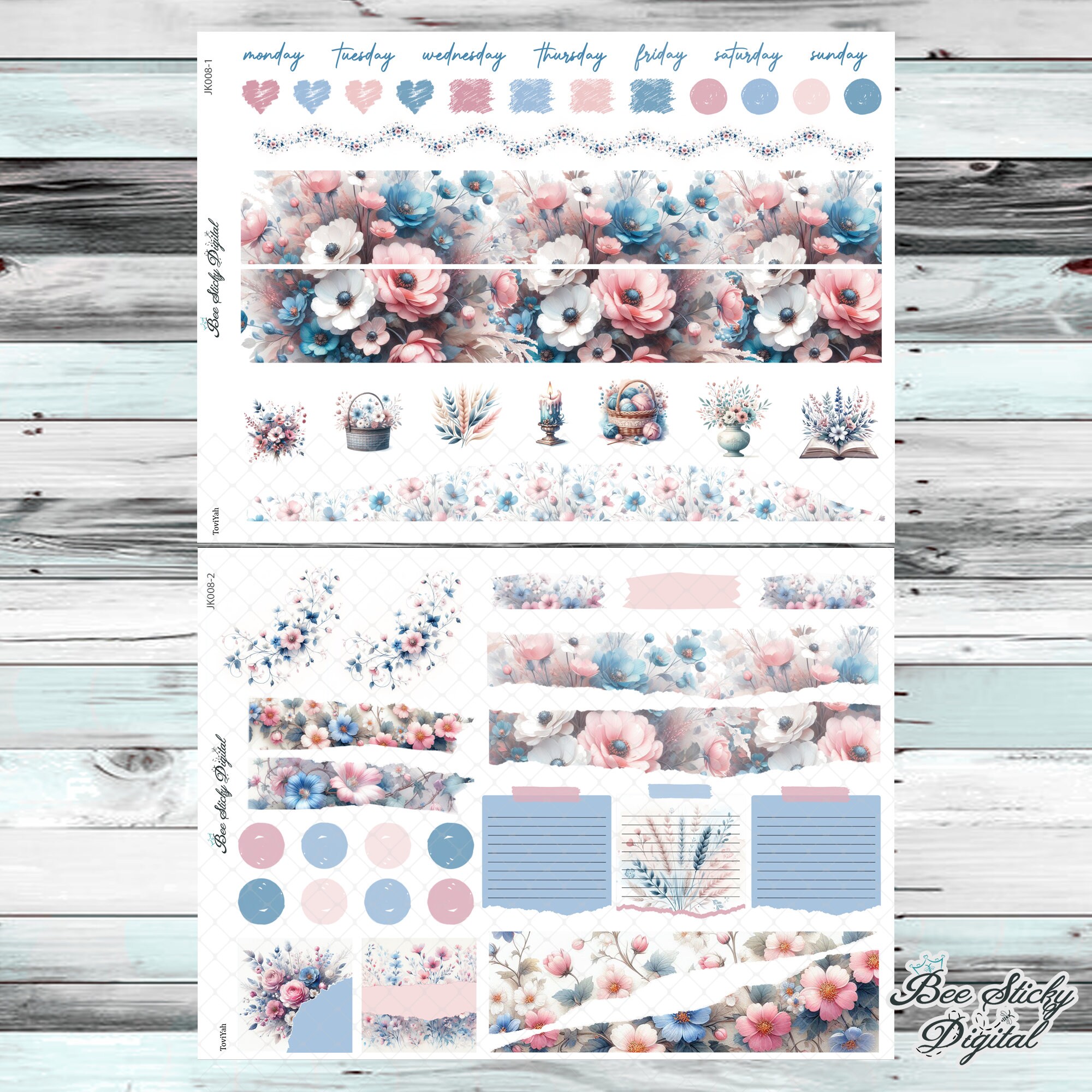 Printable Digital Download Journaling Sticker Kit pink & Blue Winter ...