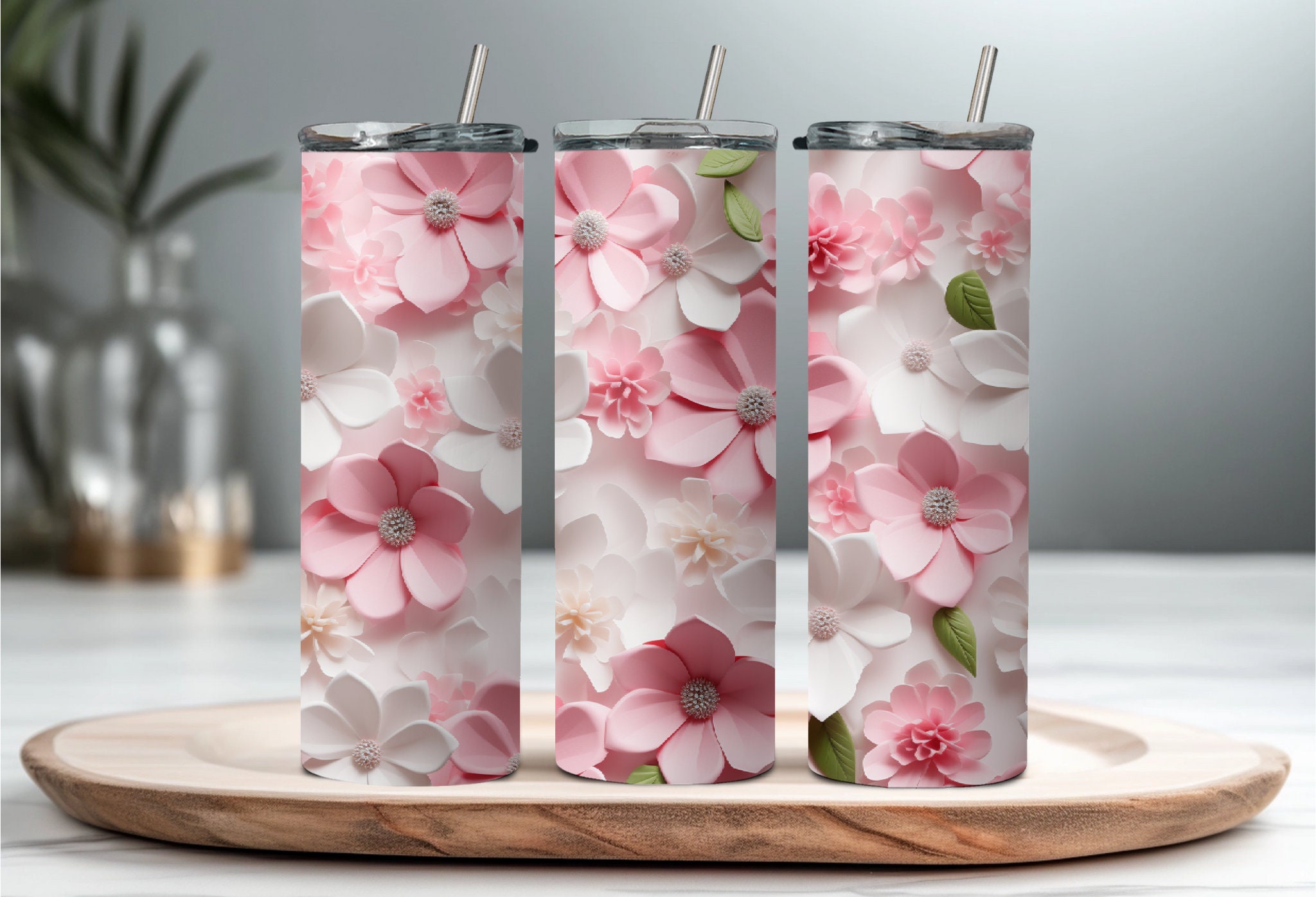 Pink Floral Tumbler Wrap Bundle for 20 Oz Skinny Tumblers 8 Sublimation ...