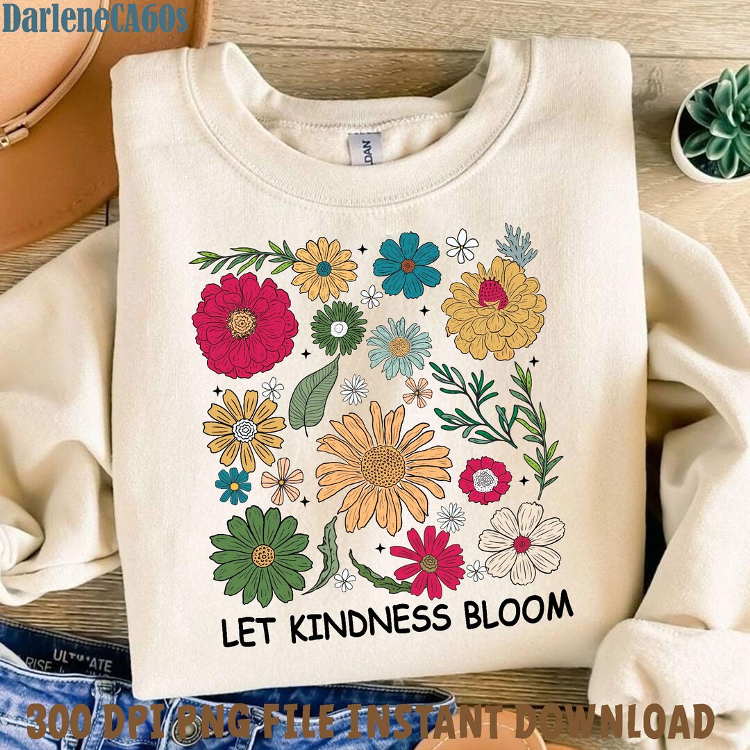 Let Kindness Bloom Svg and Png, Flower Svg, Retro Flower Svg, Boho ...