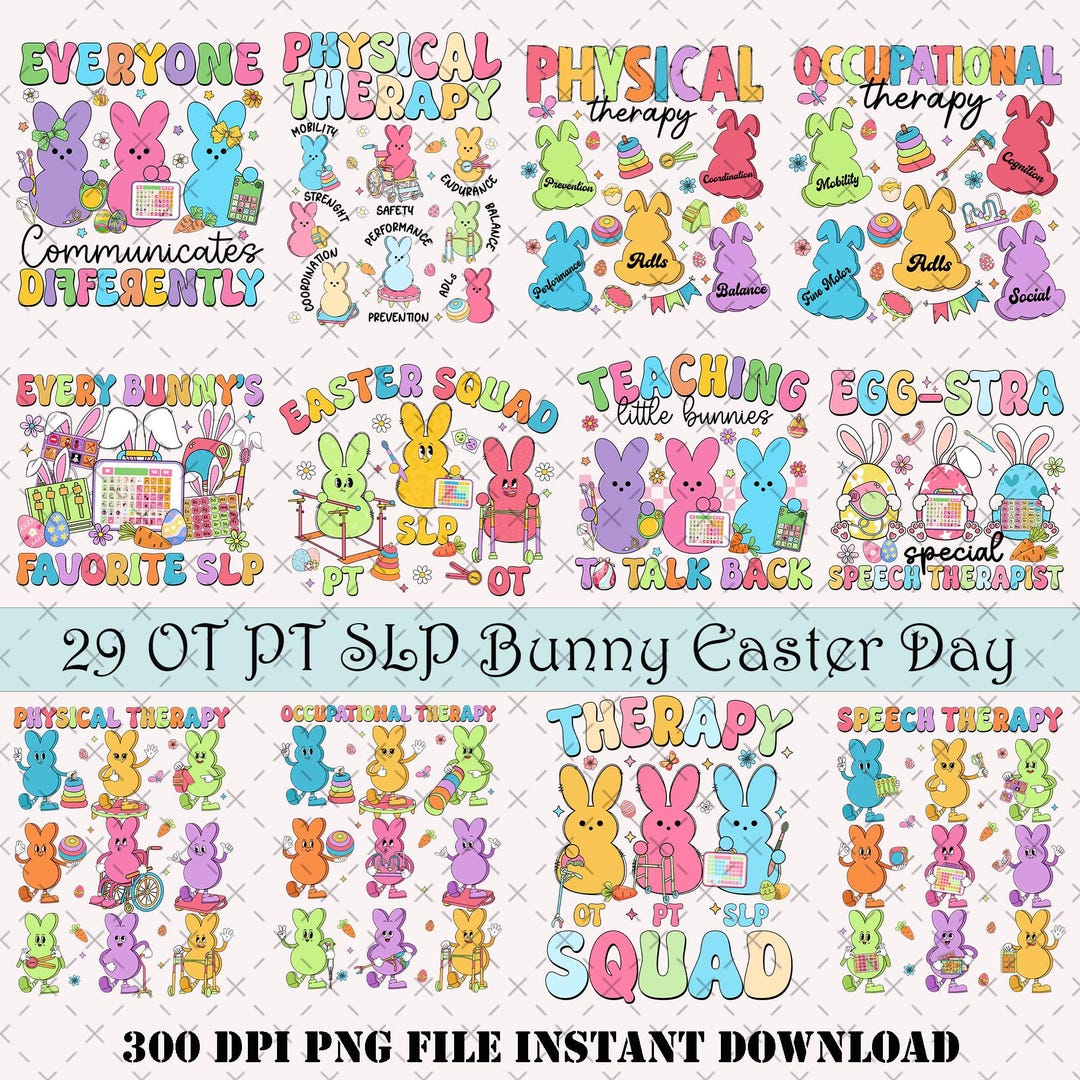 25 SLP OT PT Easter Bunny Png Bundle, Therapy Squad Easter Day Png ...