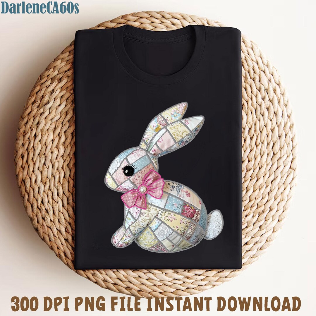 Easter Bunny Patchwork Floral Png, Faux Embroidery Girly Png, Vintage ...