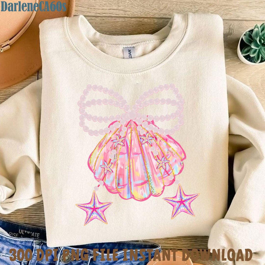 Clam Pearl Coquette Salty Soul Png, Summer Vibes Pink Clam Png, Summer ...