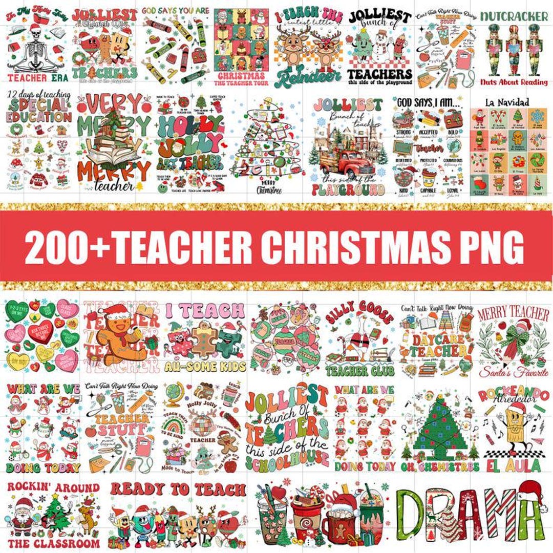 200+teacher Christmas PNG Bundle, Christmas Teacher Shirt Design, Gift ...