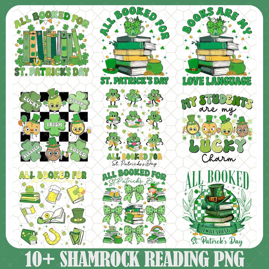 10+ Shamrock Reading Png Bundle , St Patricks Gift for Bookish,bookworm ...