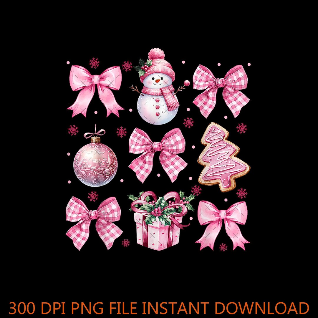 Coquette Christmas Pink Bows Santa Gingerbread Snowman Png, Coquette ...