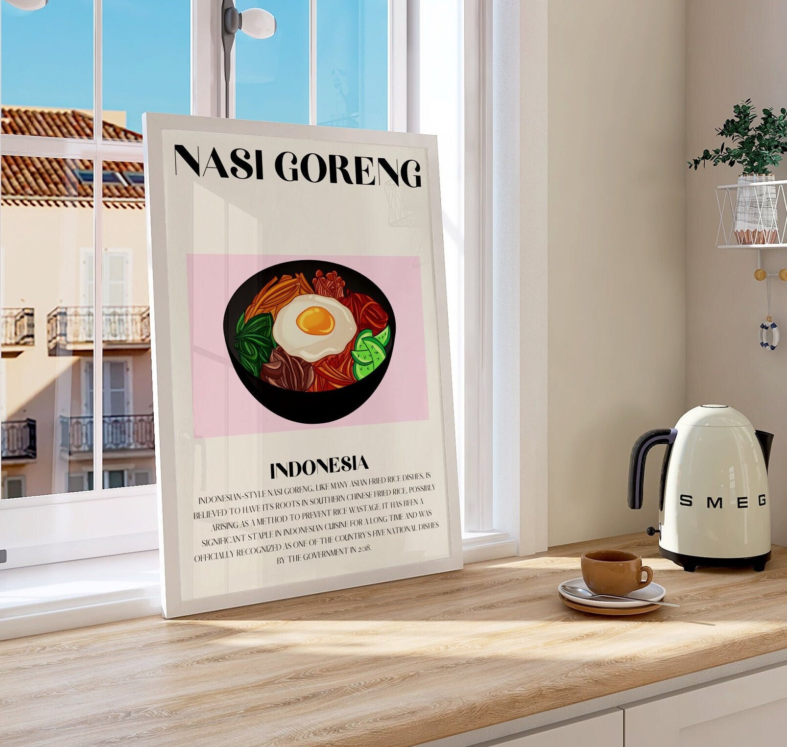 Asian Food Printable Wall Art, Pink Nasi Goreng Poster, Kitchen ...