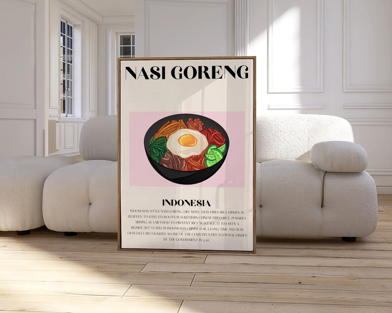 Asian Food Printable Wall Art, Pink Nasi Goreng Poster, Kitchen ...