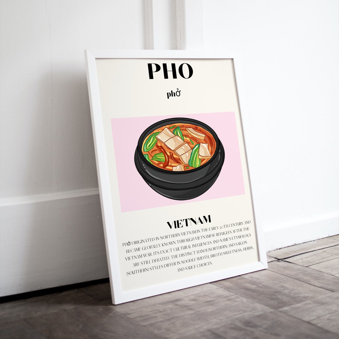 Asian Food Printable Wall Art, Pink Pho Poster, Kitchen Decoration ...