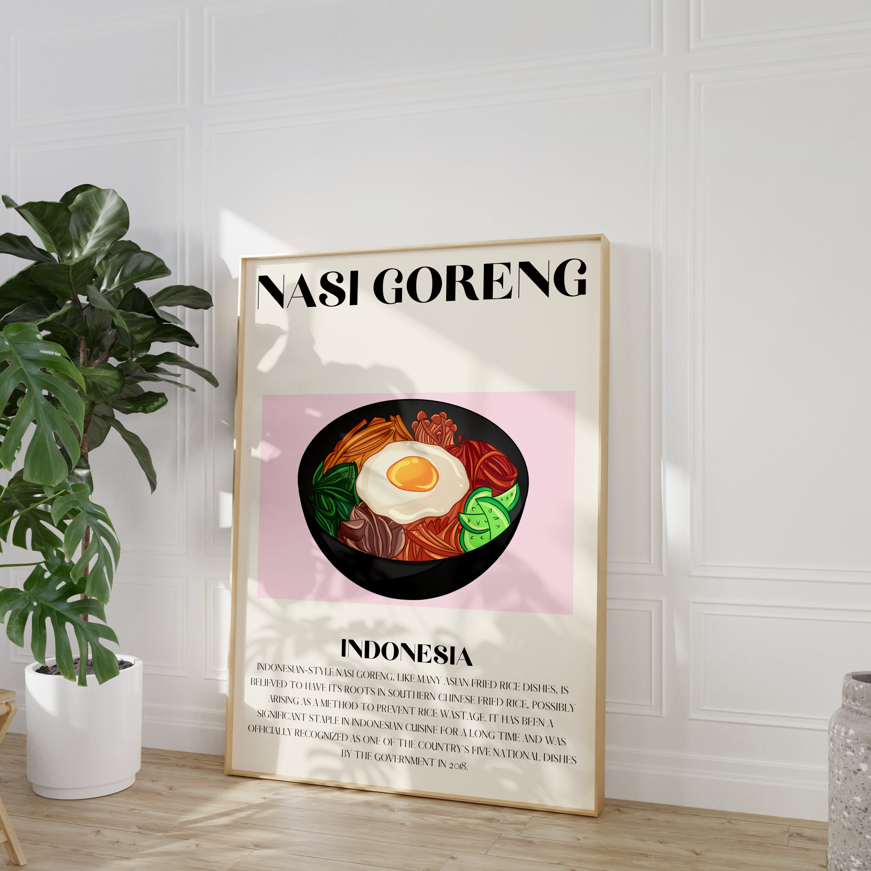 Asian Food Printable Wall Art, Pink Nasi Goreng Poster, Kitchen ...