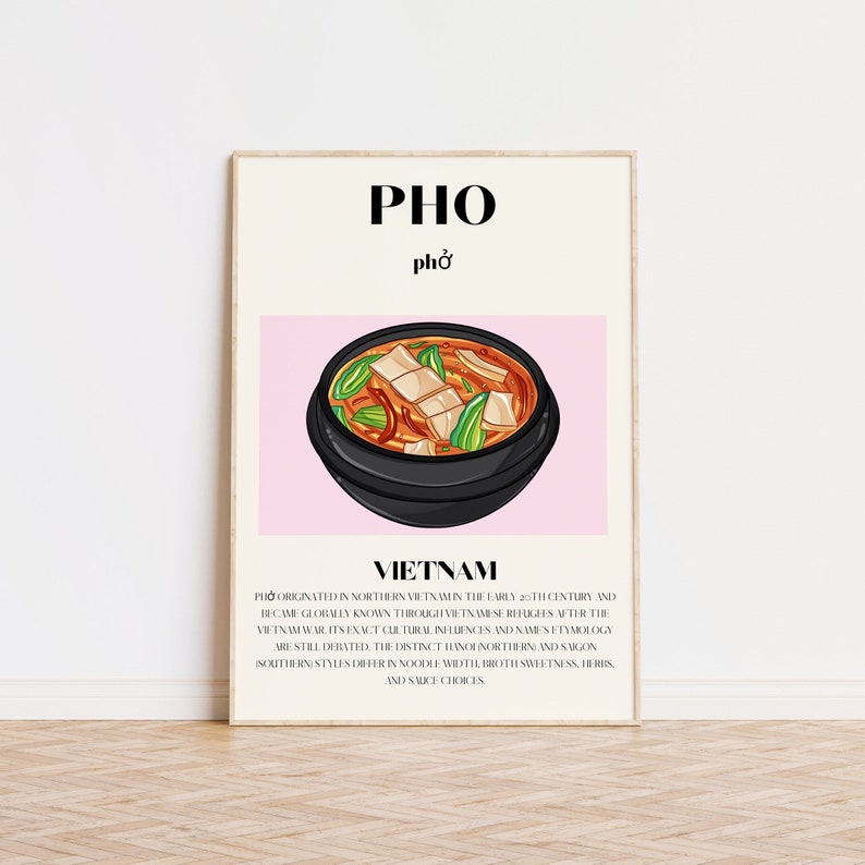 Asian Food Printable Wall Art, Pink Pho Poster, Kitchen Decoration ...