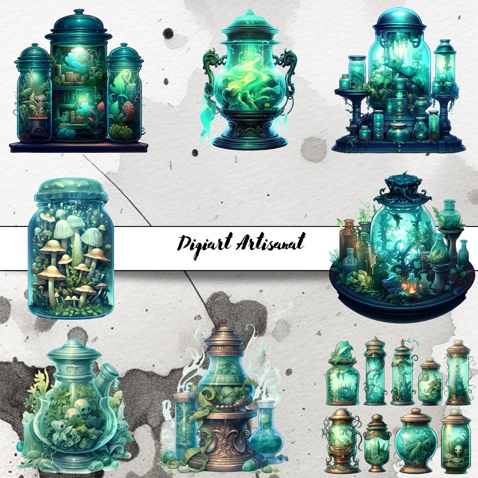Clipart of Apothecary Jars and Potions, PNG Jar and Potion ...
