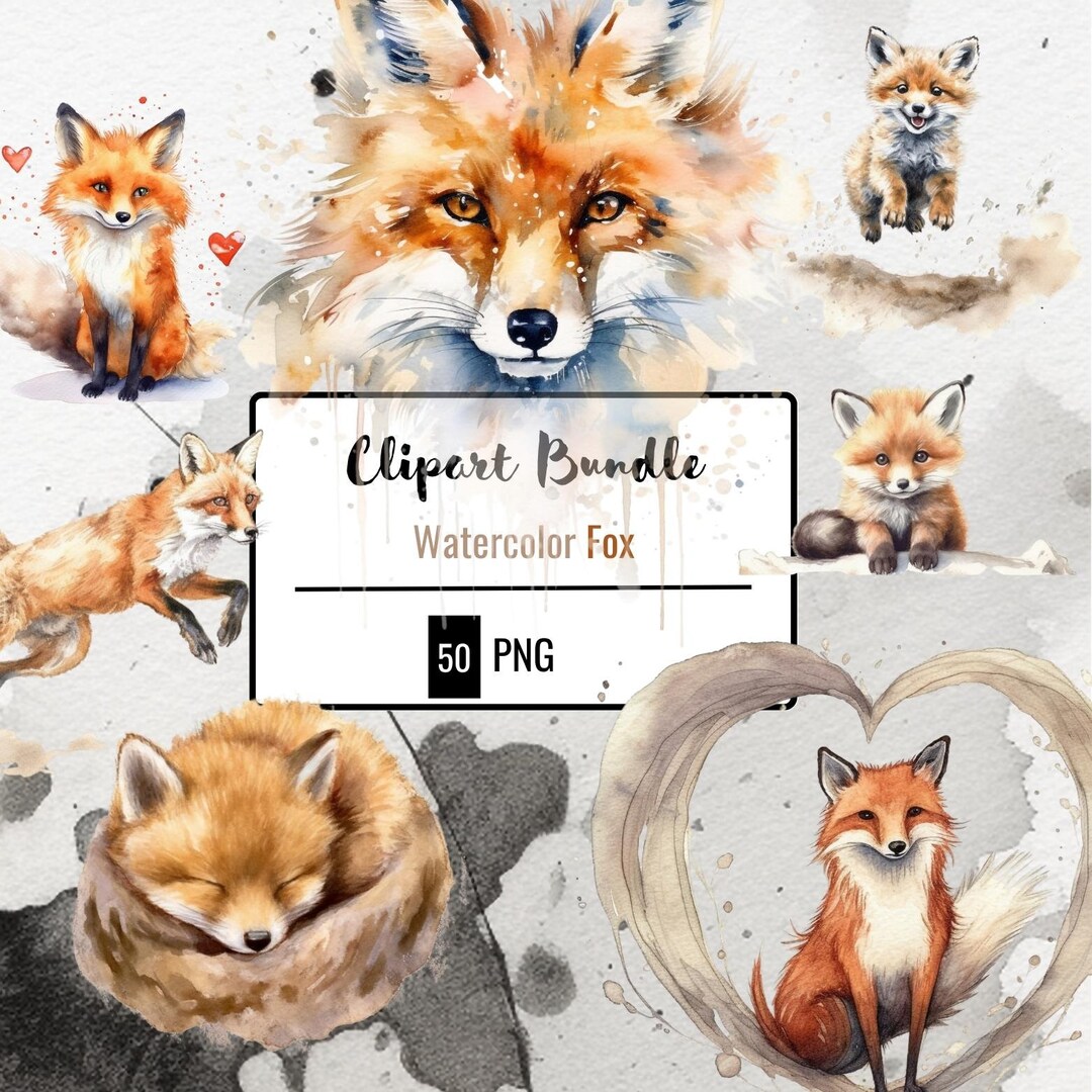 Bundle of 50 Cute Fox Watercolor Clipart Hight PNG Quality - Etsy