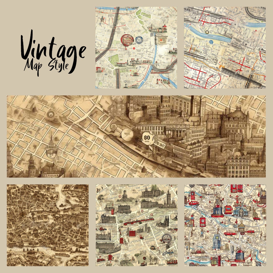 Seamless Digital Paper - Vintage Map Style - 6 Designs - 10x10inches ...