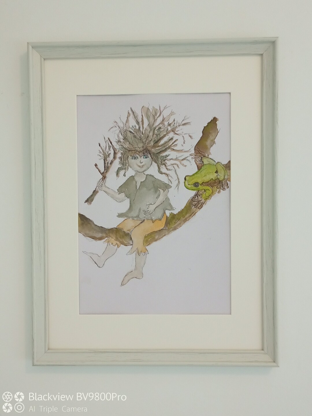 Original Water Color, Elf Boy, Forest Spirit, Frog on Branch, Unique ...