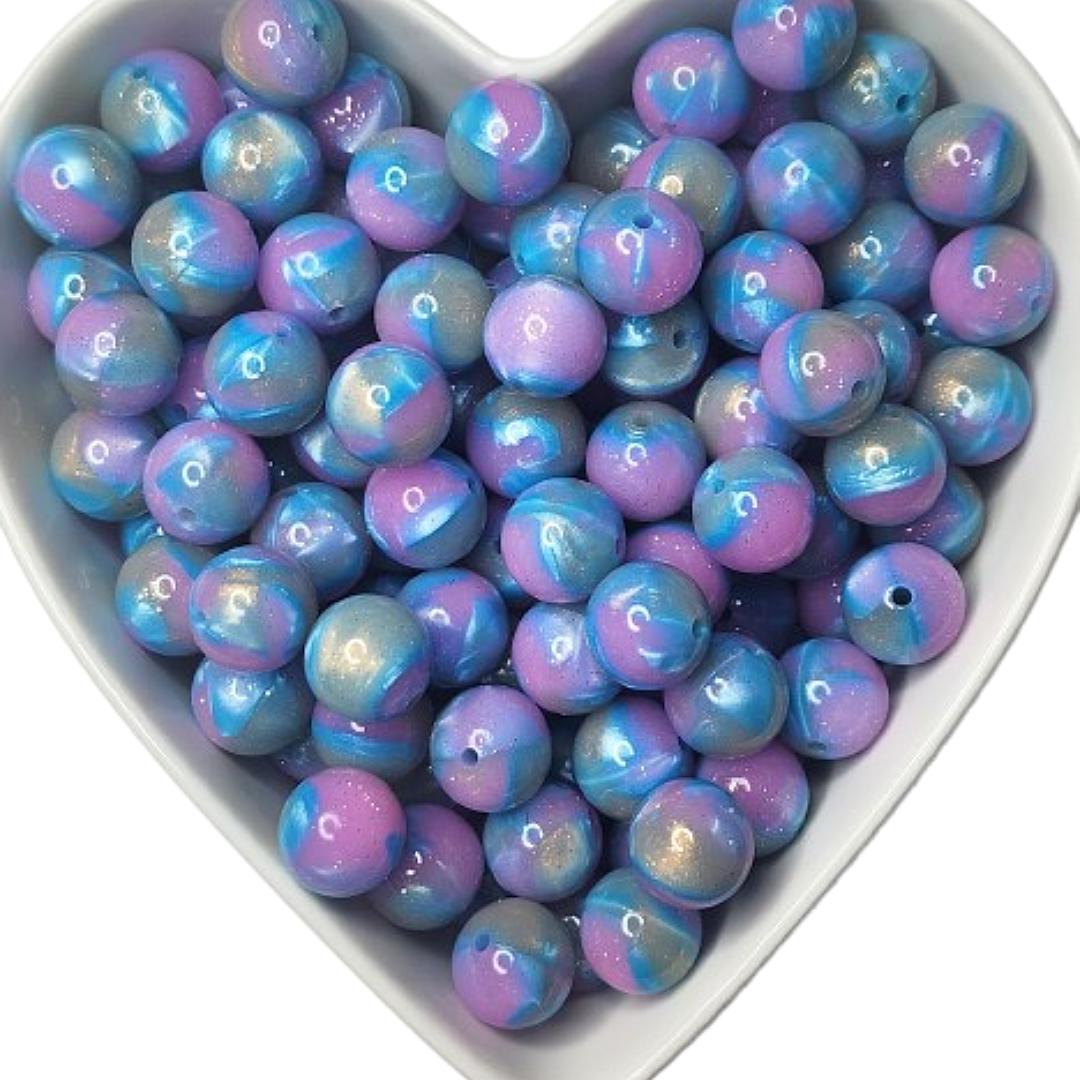 15mm Blue Raspberry Surprise Glossy Swirl Glitter Beads, Glitter Jelly ...